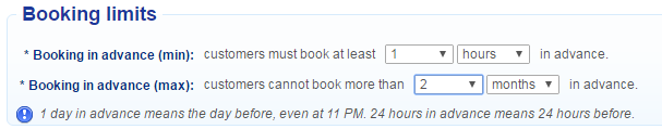 Booking limits: how max. and min. in advance customers can make a ...