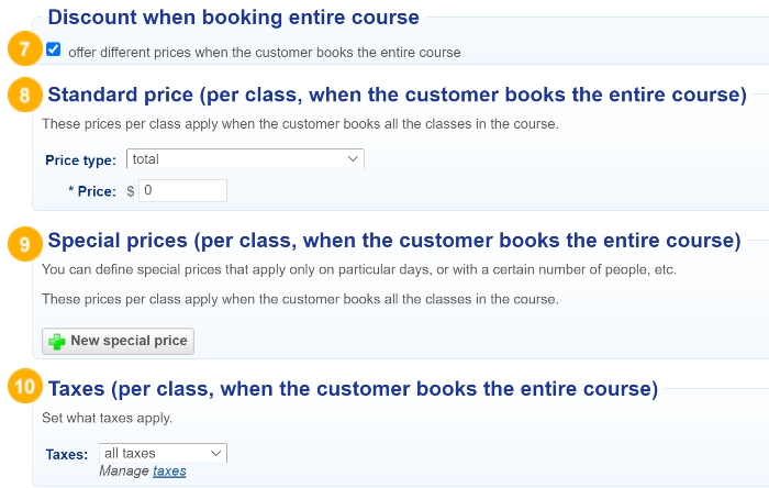 Course booking modes: create a single booking for all the classes ...